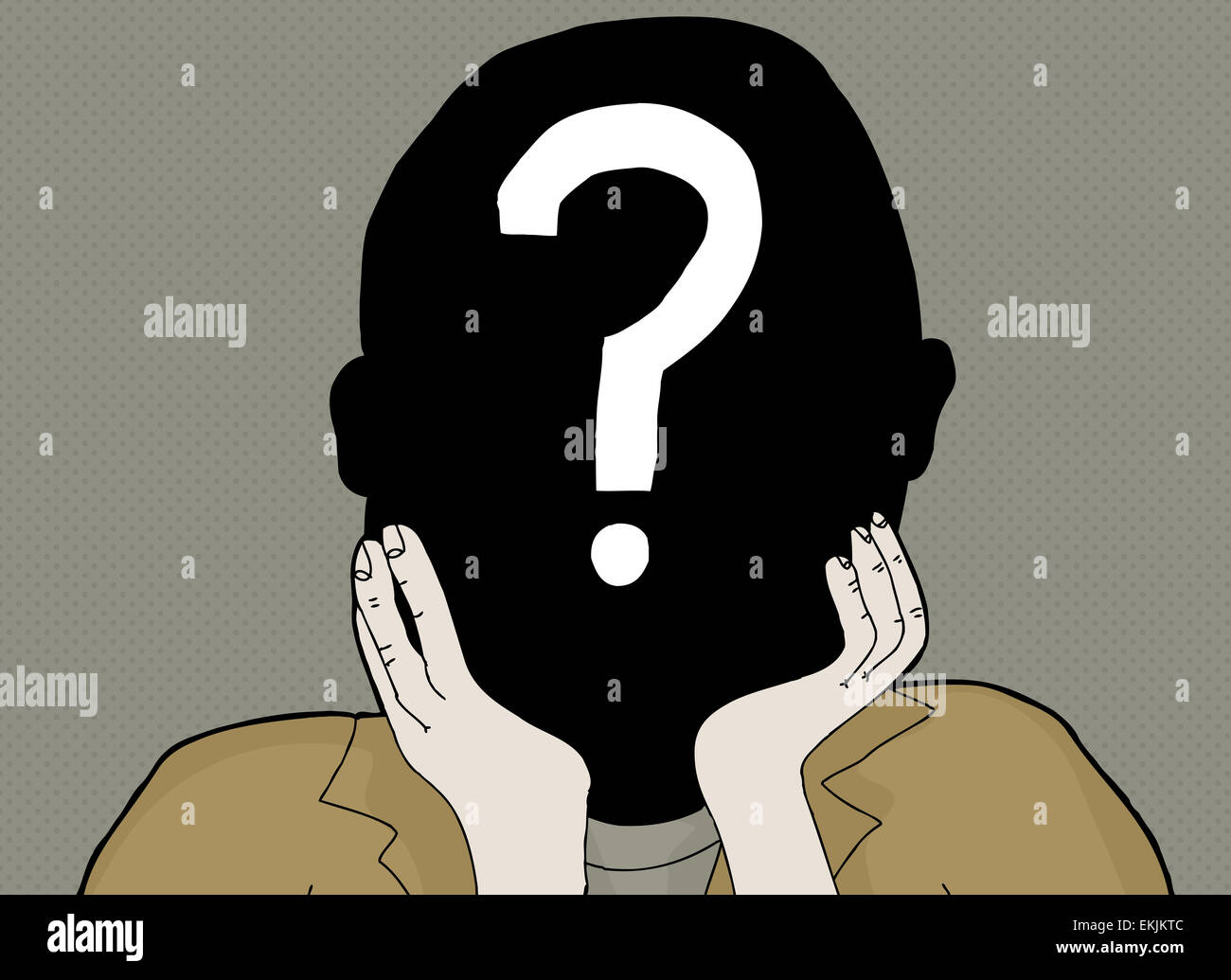 Hand drawn cartoon of head with question mark inside Stock Photo - Alamy