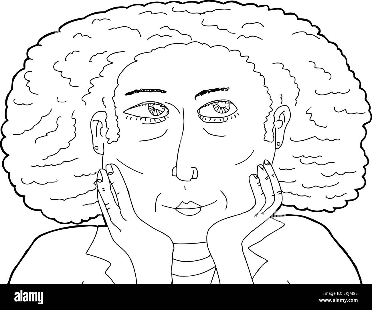 Hand drawn outline of calm female with hands on chin Stock Photo - Alamy