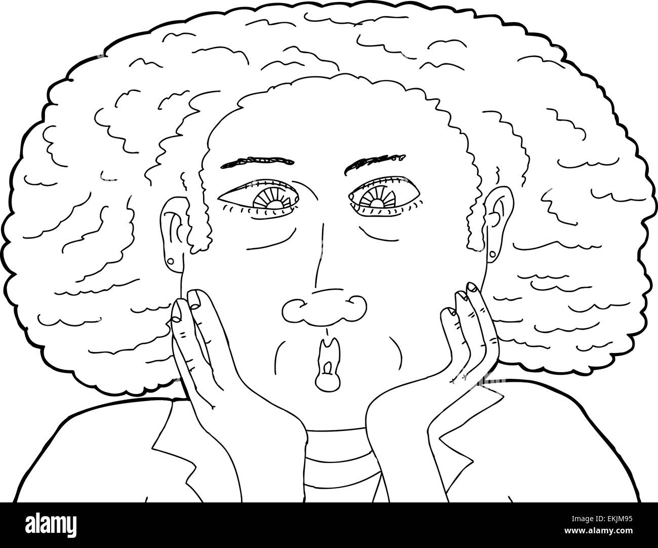 Outline illustration of cross eyed middle aged woman Stock Photo - Alamy
