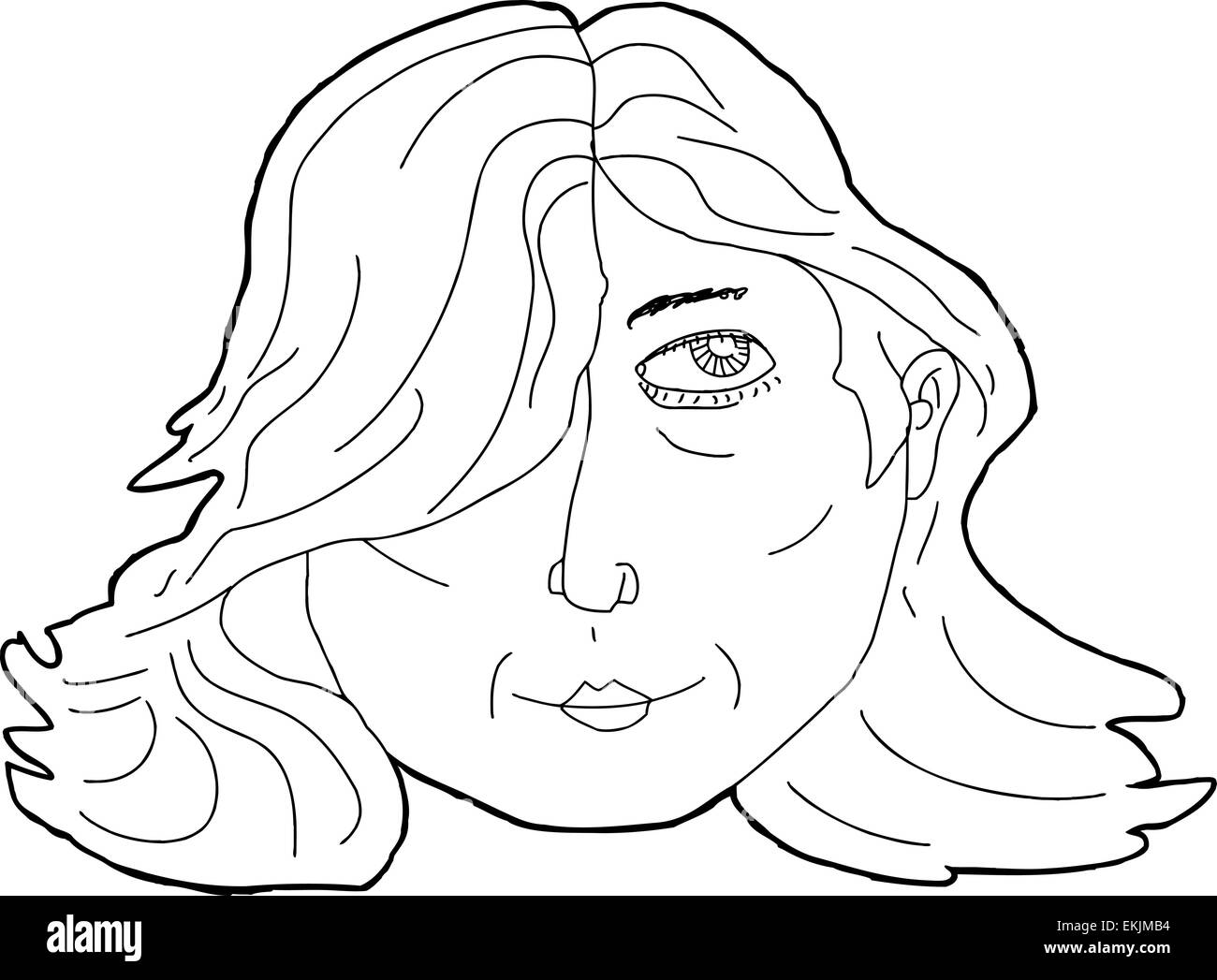 Outline cartoon face close up of woman Stock Photo - Alamy