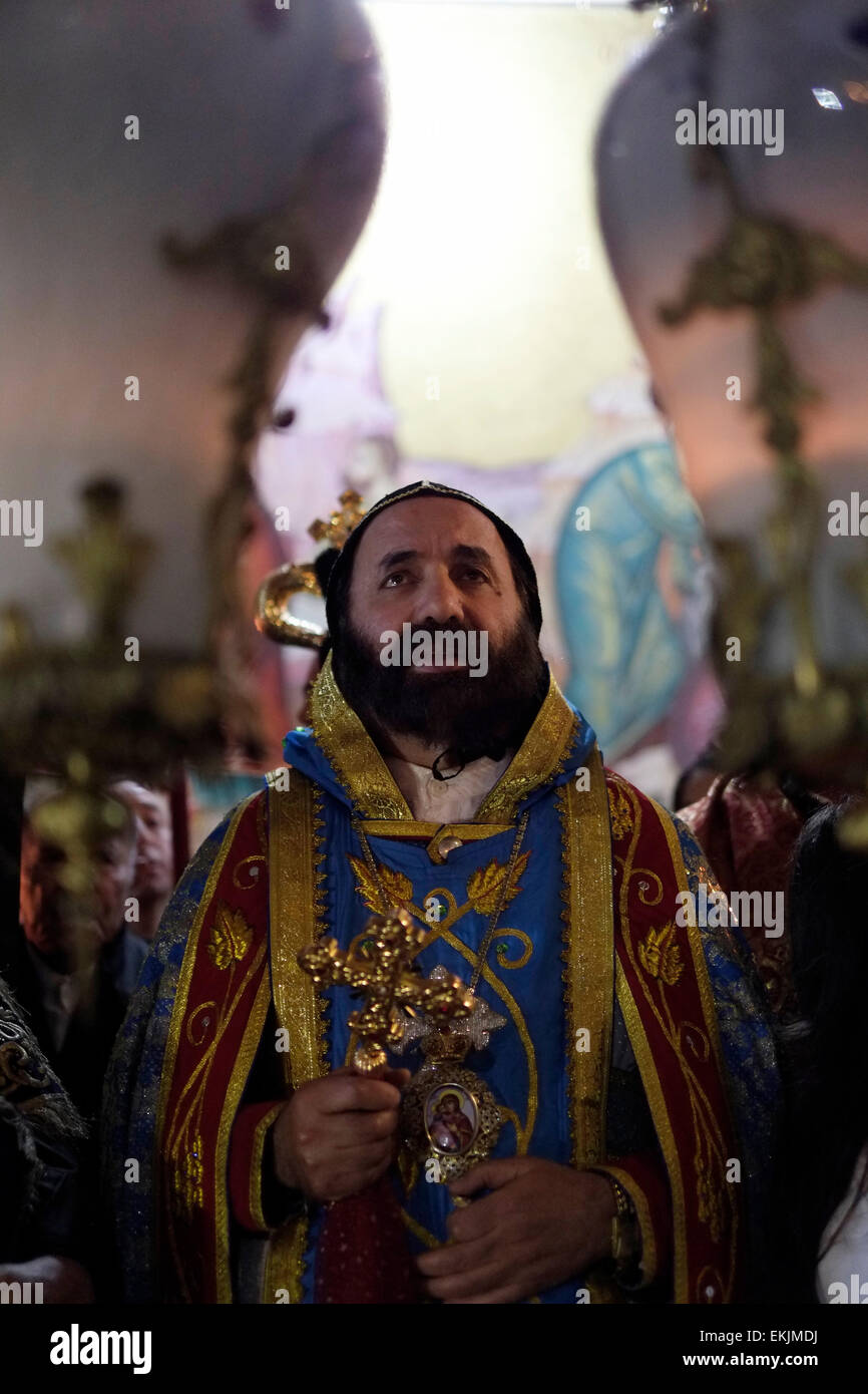 Jerusalem, ISRAEL 10th April 2015: The archbishop of the Syriac ...