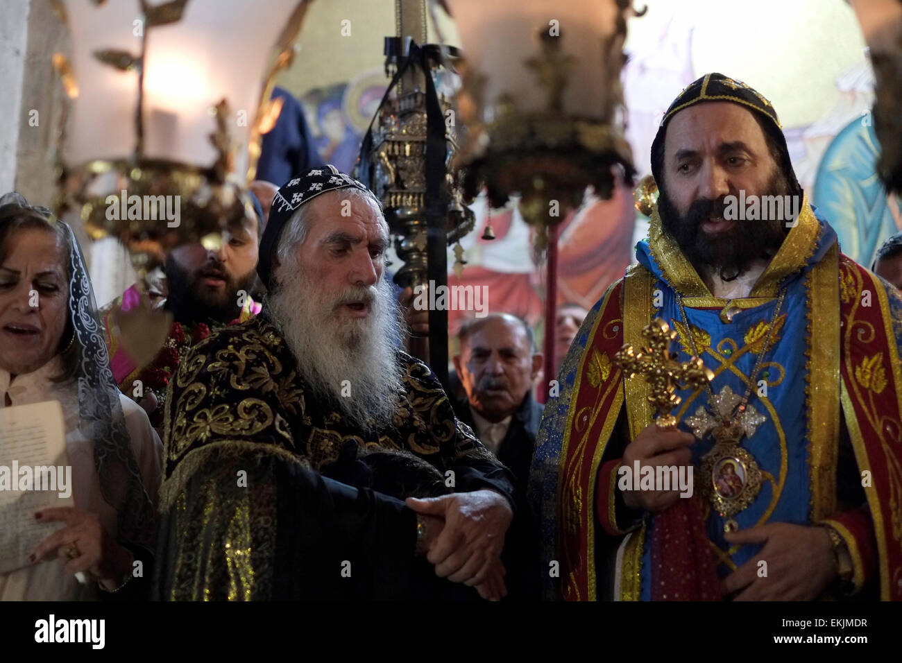 Jerusalem, ISRAEL 10th April 2015: The archbishop of the Syriac ...