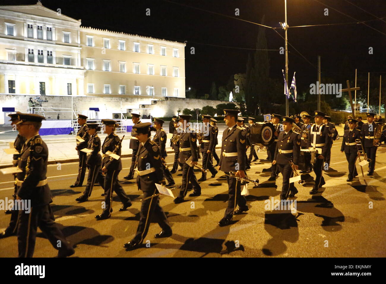 Athens, Greece. 10th April 2015. The marching band from the Greek Air ...