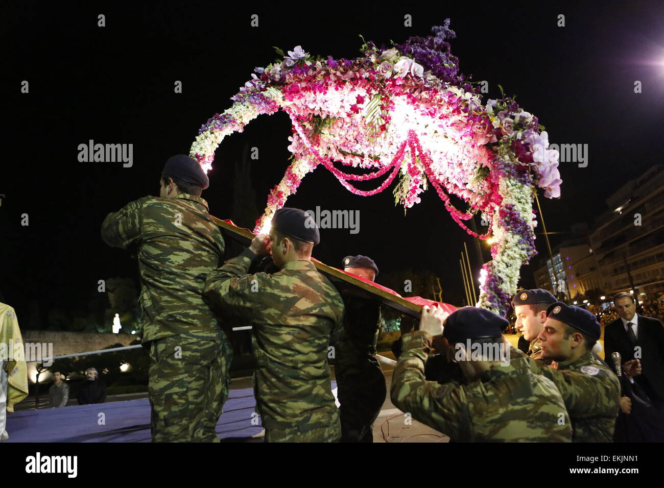 Athens, Greece. 10th April 2015. Soldiers carry the bier for the ...