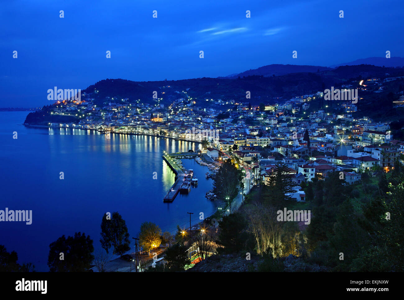 Night falling in Limni, one of the most beautiful towns of Evia (Euboea ...