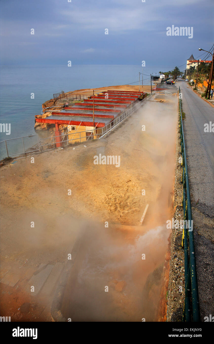Hot springs at Edipsos ("Aidipsos") town, North Evia ("Euboea") island ...