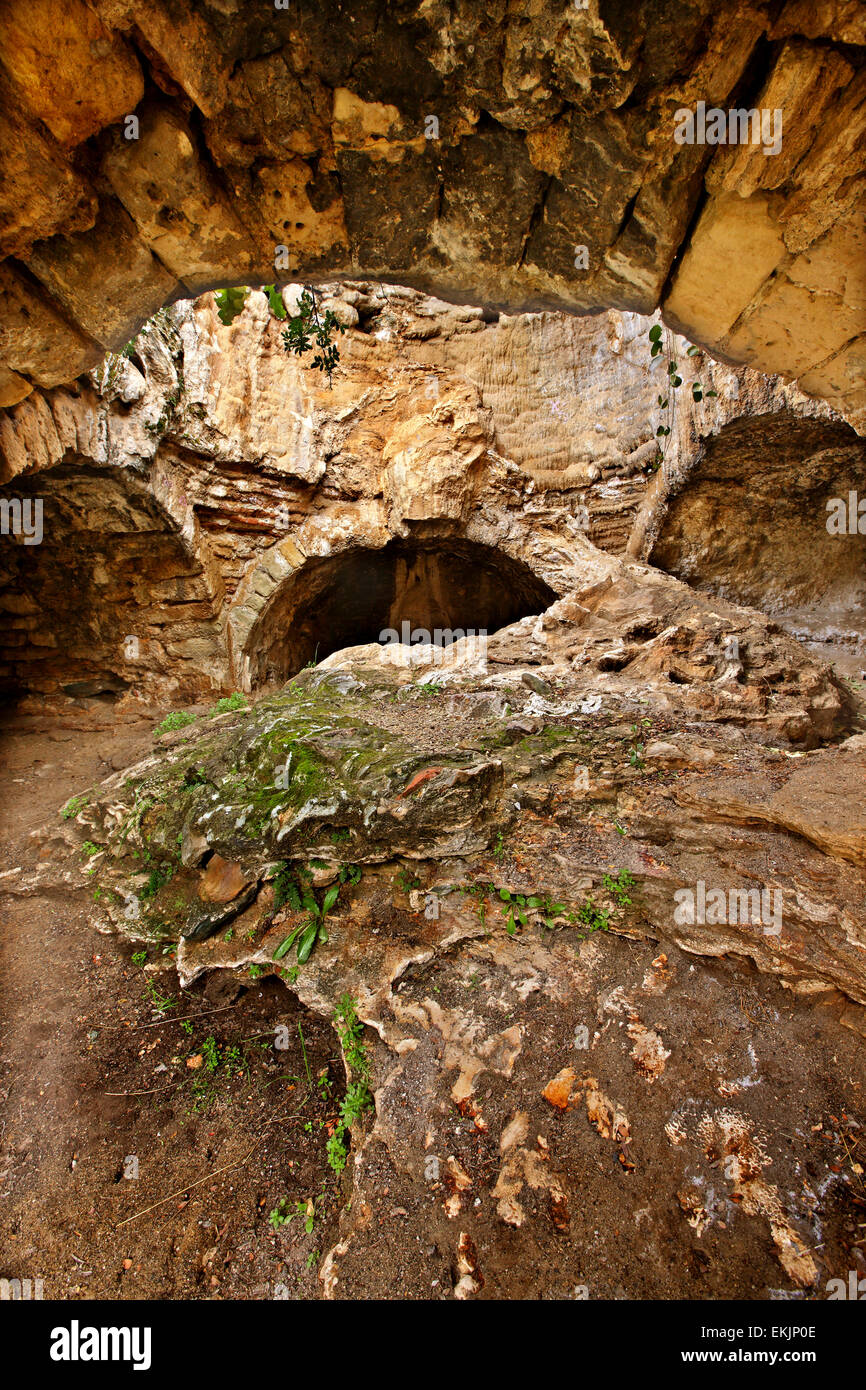 The "Cave of Syllas" ancient (Roman) bath at Edipsos ("Aidipsos") town ...