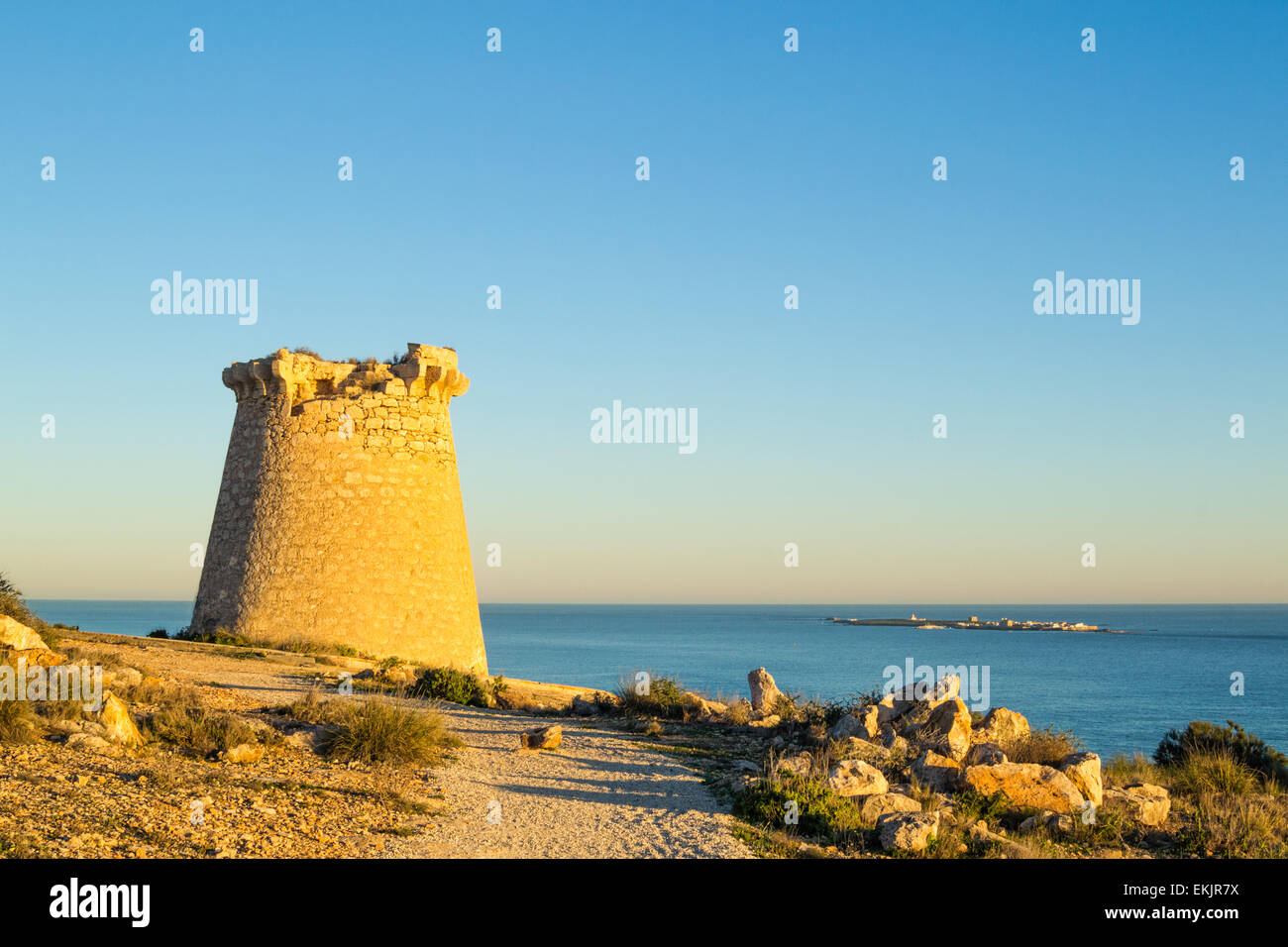 Old watchtower on the Mediterranean coast, Costa Blanca, Spain Stock ...