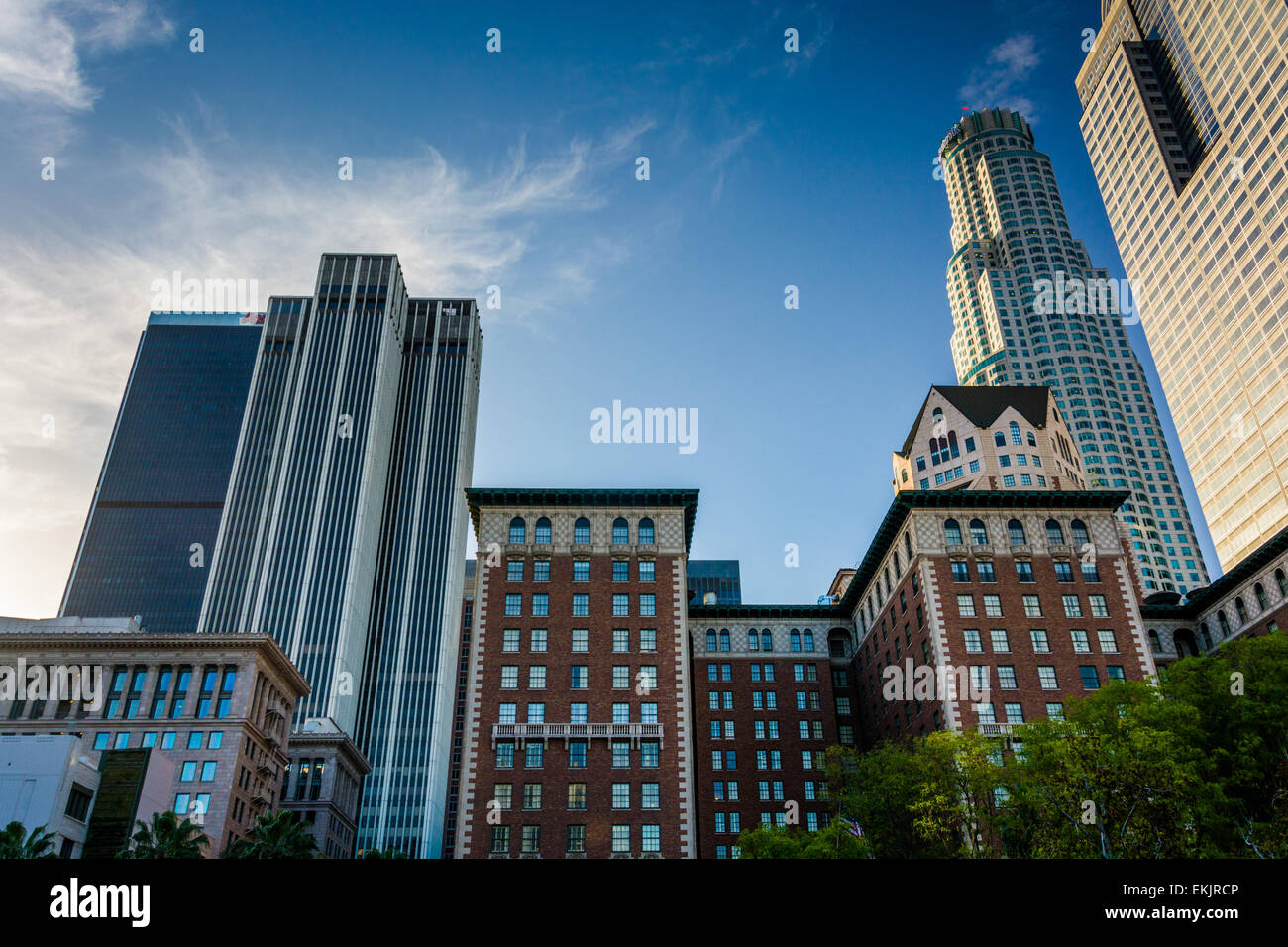 Buildings at Pershing Square, in downtown Los Angeles, California Stock ...