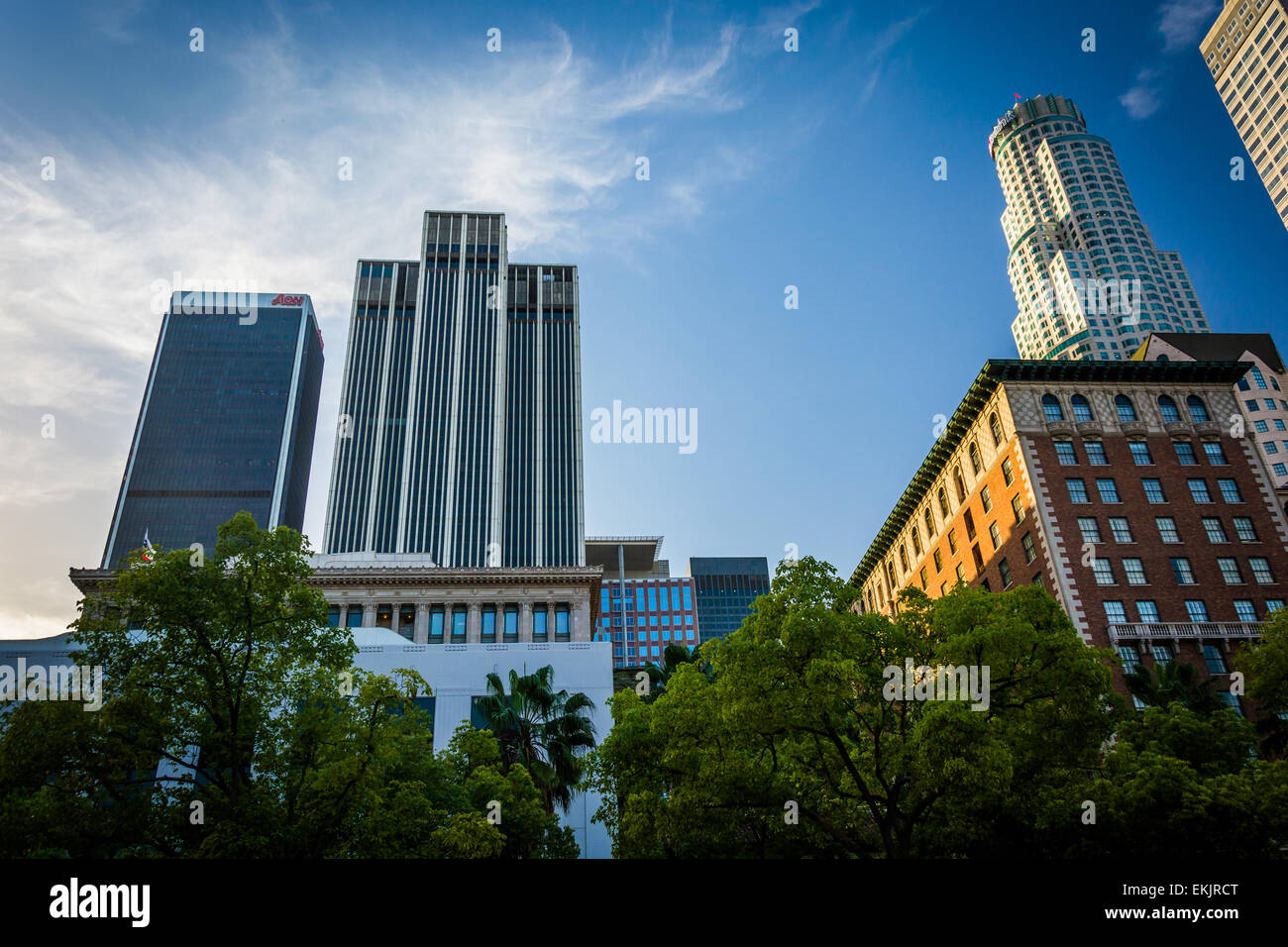 Buildings at Pershing Square, in downtown Los Angeles, California Stock ...
