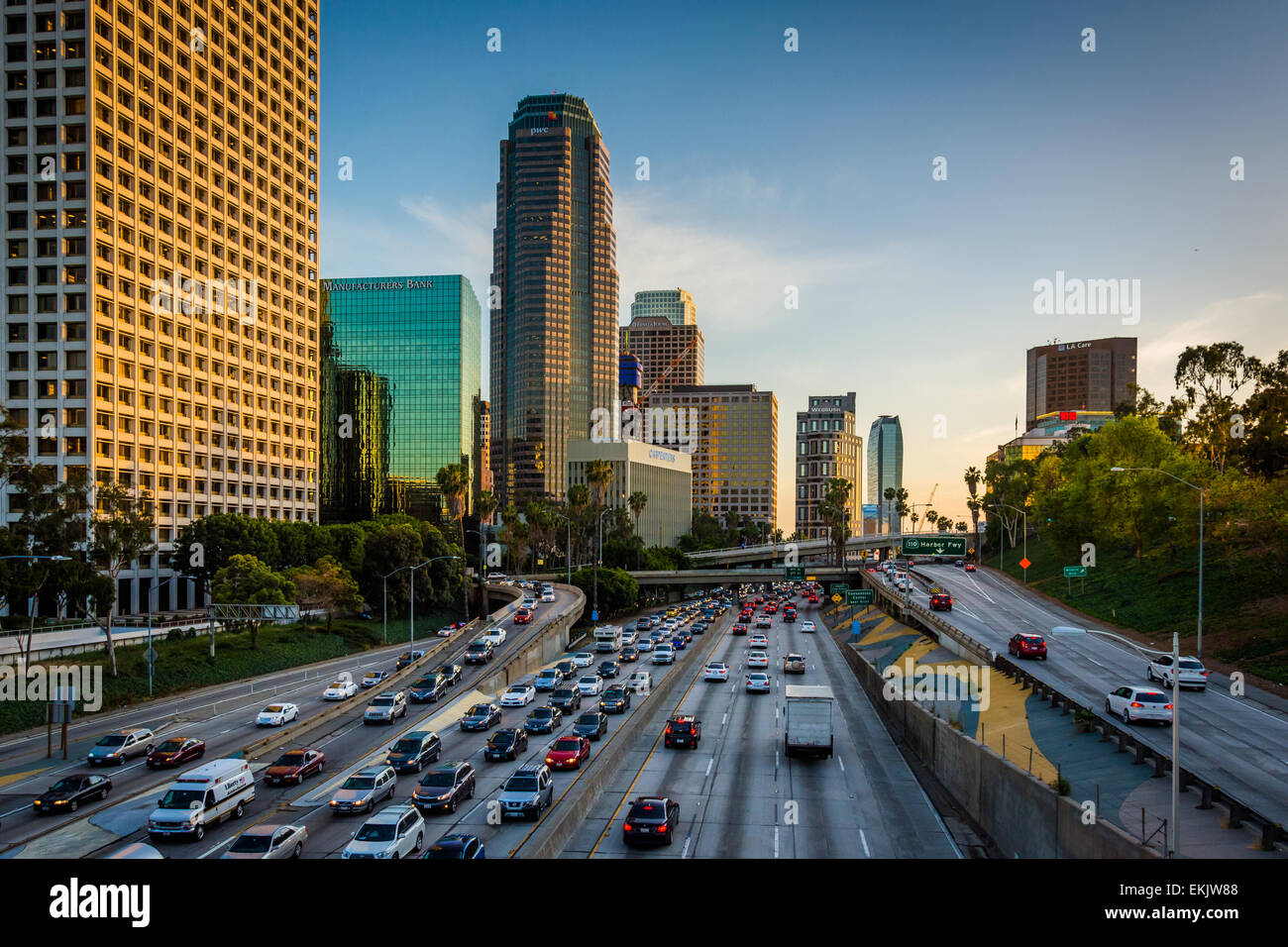 View of the 110 Freeway from the 4th Street Bridge, in downtown Los ...