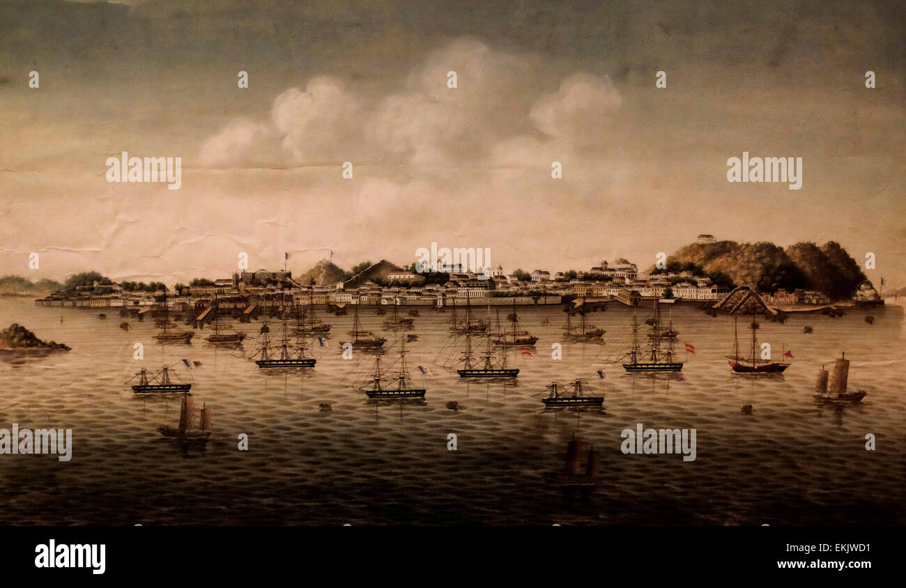 The inner harbor, Macau, circa 1840 Stock Photo - Alamy