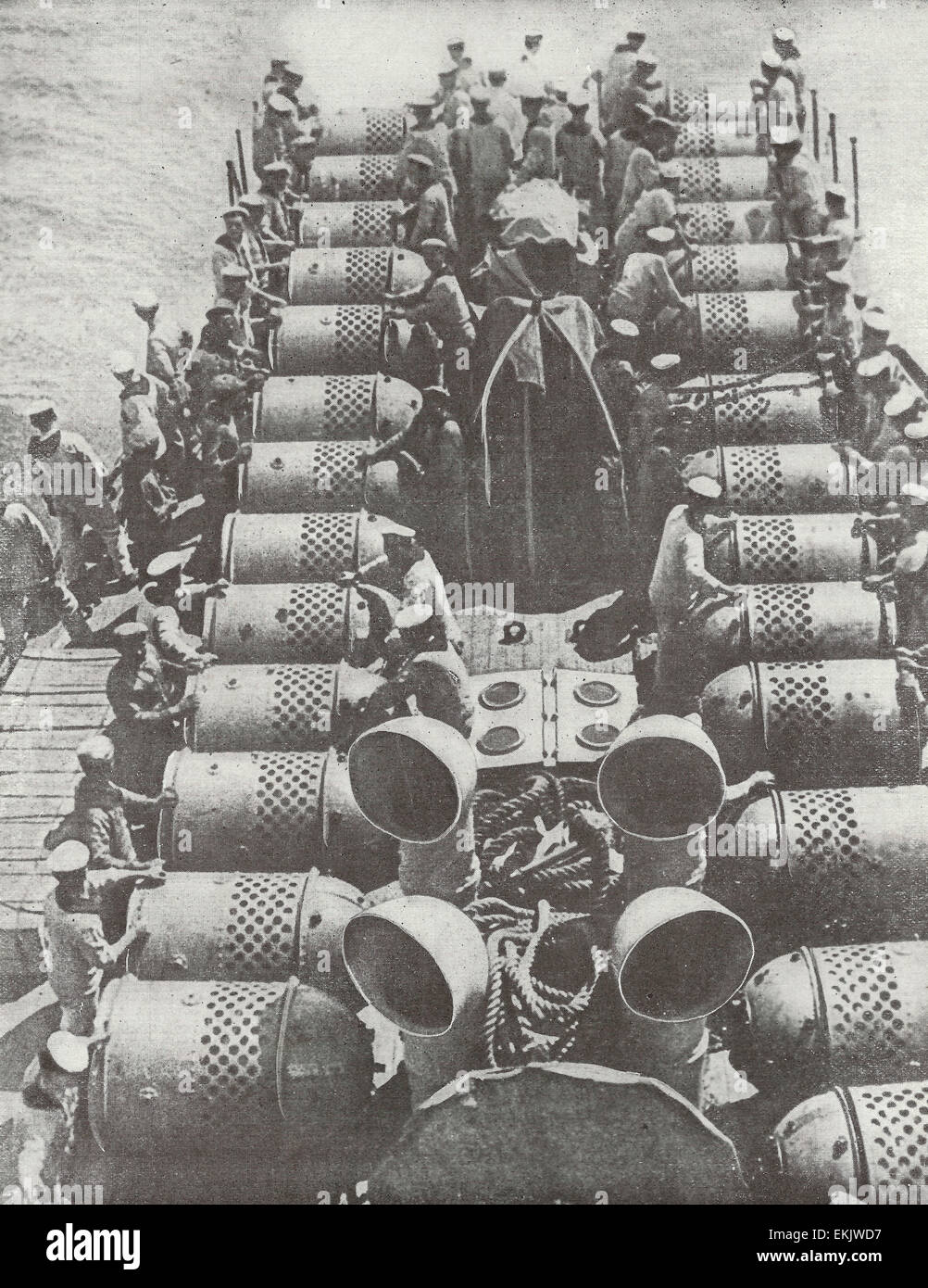 An Italian Mine Layer dropping mines while under full headway, circa ...