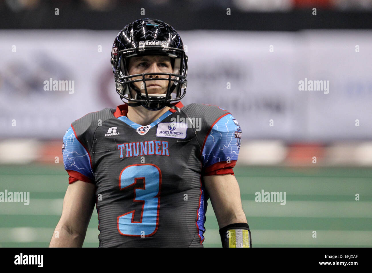 April 9, 2015 - QB KYLE ROWLEY (3) waits for play to resume. The ...