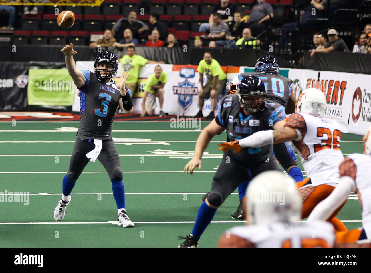 April 9, 2015 - QB KYLE ROWLEY (3) makes a pass. The Portland Thunder ...