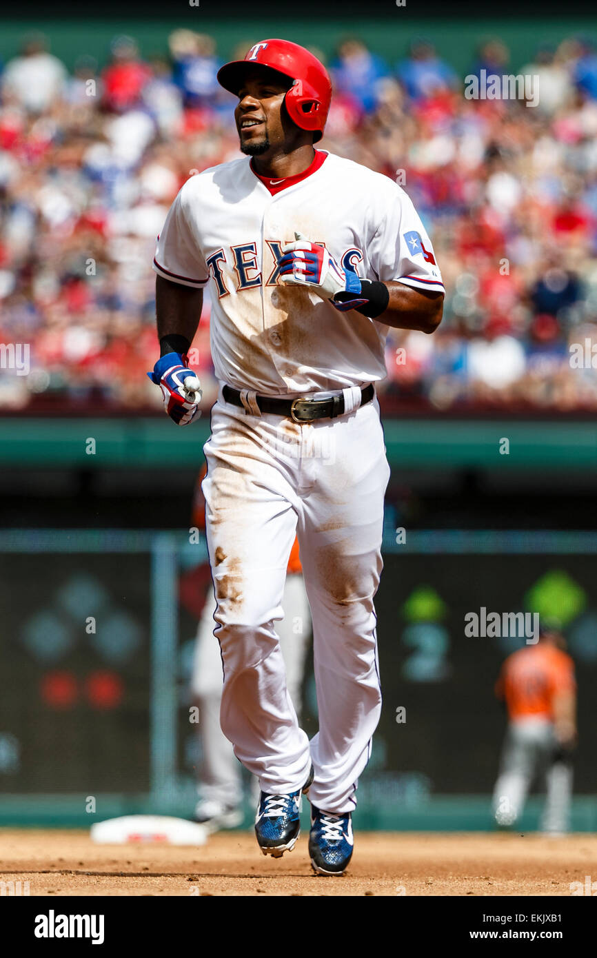 Arlington, TX, USA. 10th Apr, 2015. Texas Rangers shortstop Elvis ...