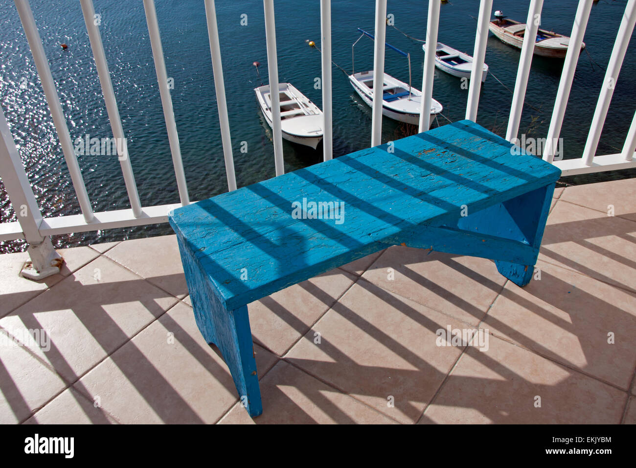 blue bench on the terrace Stock Photo - Alamy
