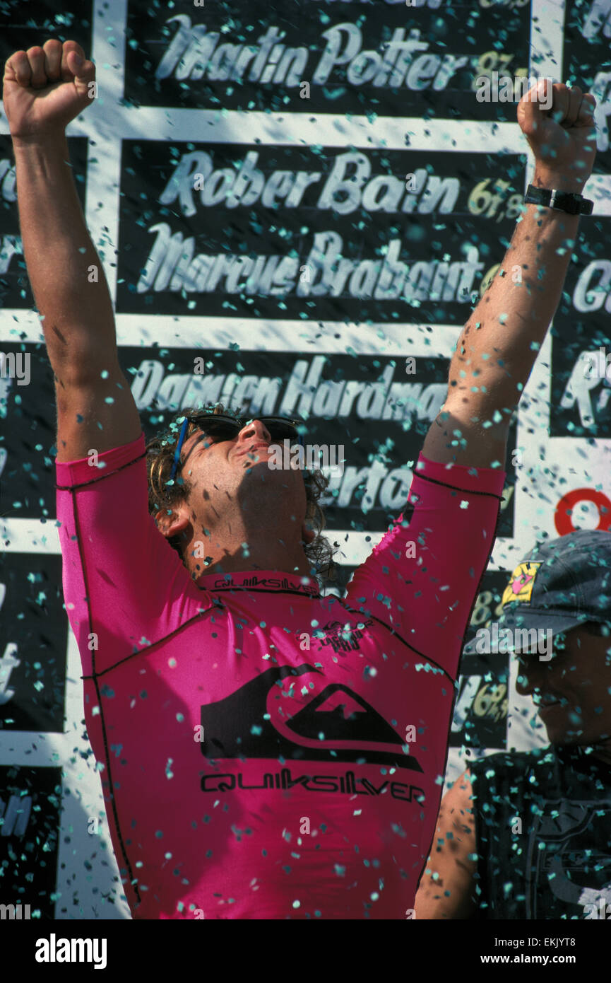 Martin Potter 1989 wins at Hossegor pro surfing champion. Arms frame ...