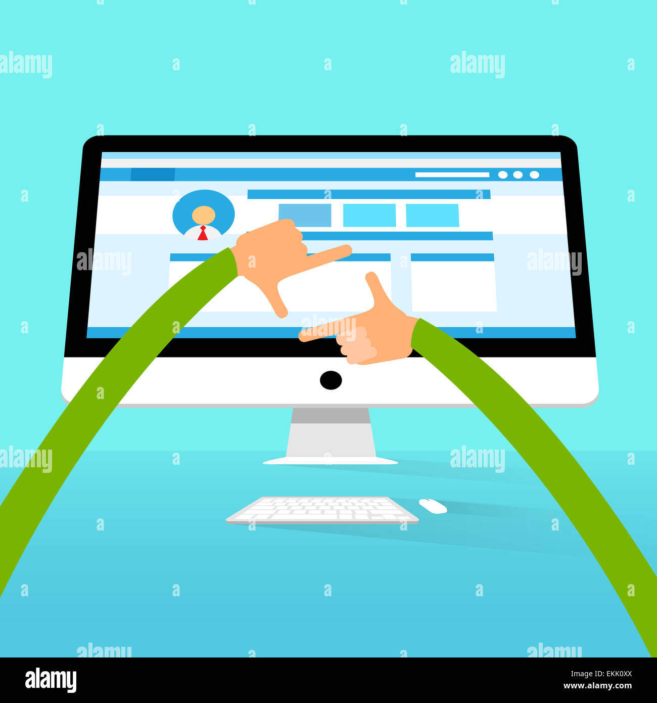 Display Desktop Computer Monitor Workspace, Hands Over Big Screen Stock ...