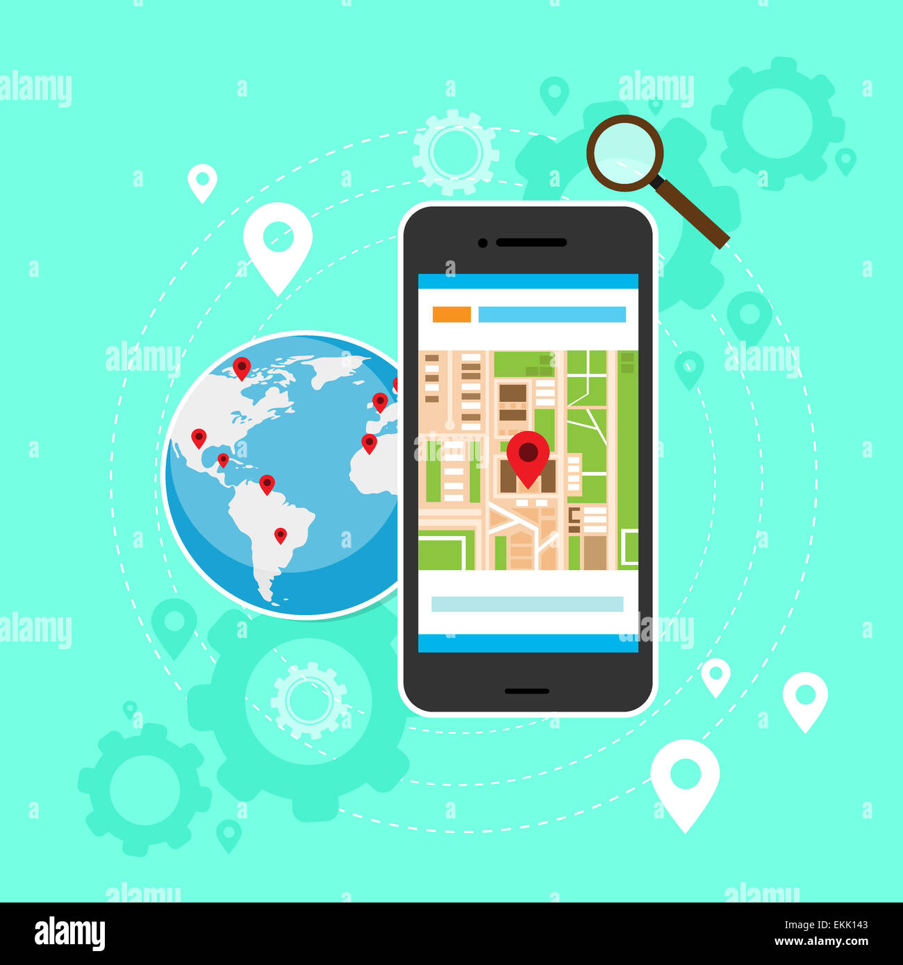 mobile cell phone world map gps globe navigation Stock Photo - Alamy