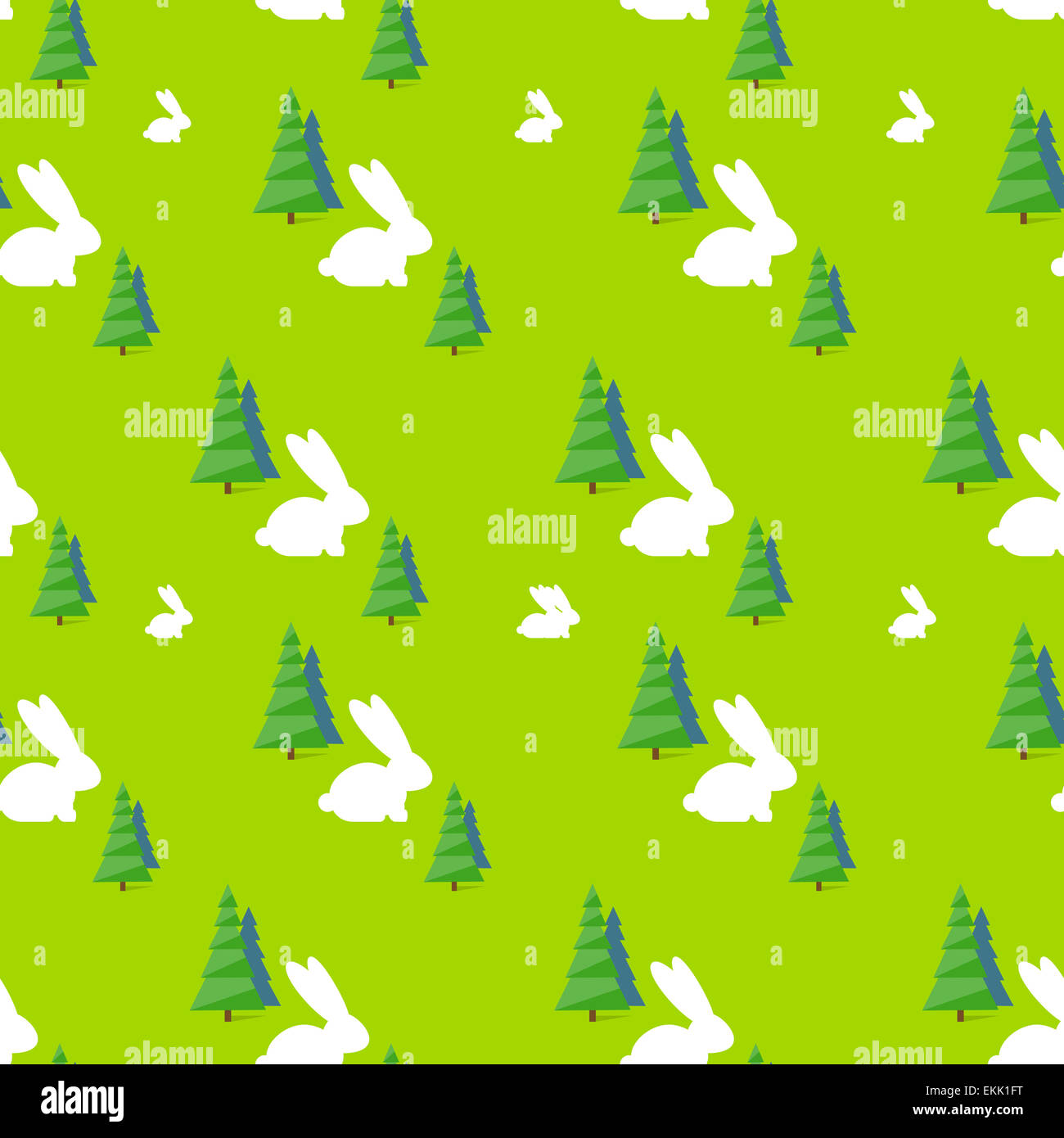 green tree white rabbit pattern vector Stock Photo - Alamy