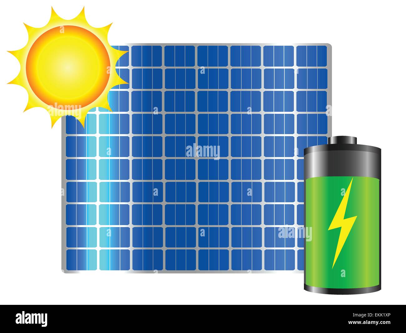 Clean energy. Solar panel, sun and battery Stock Vector Image & Art - Alamy