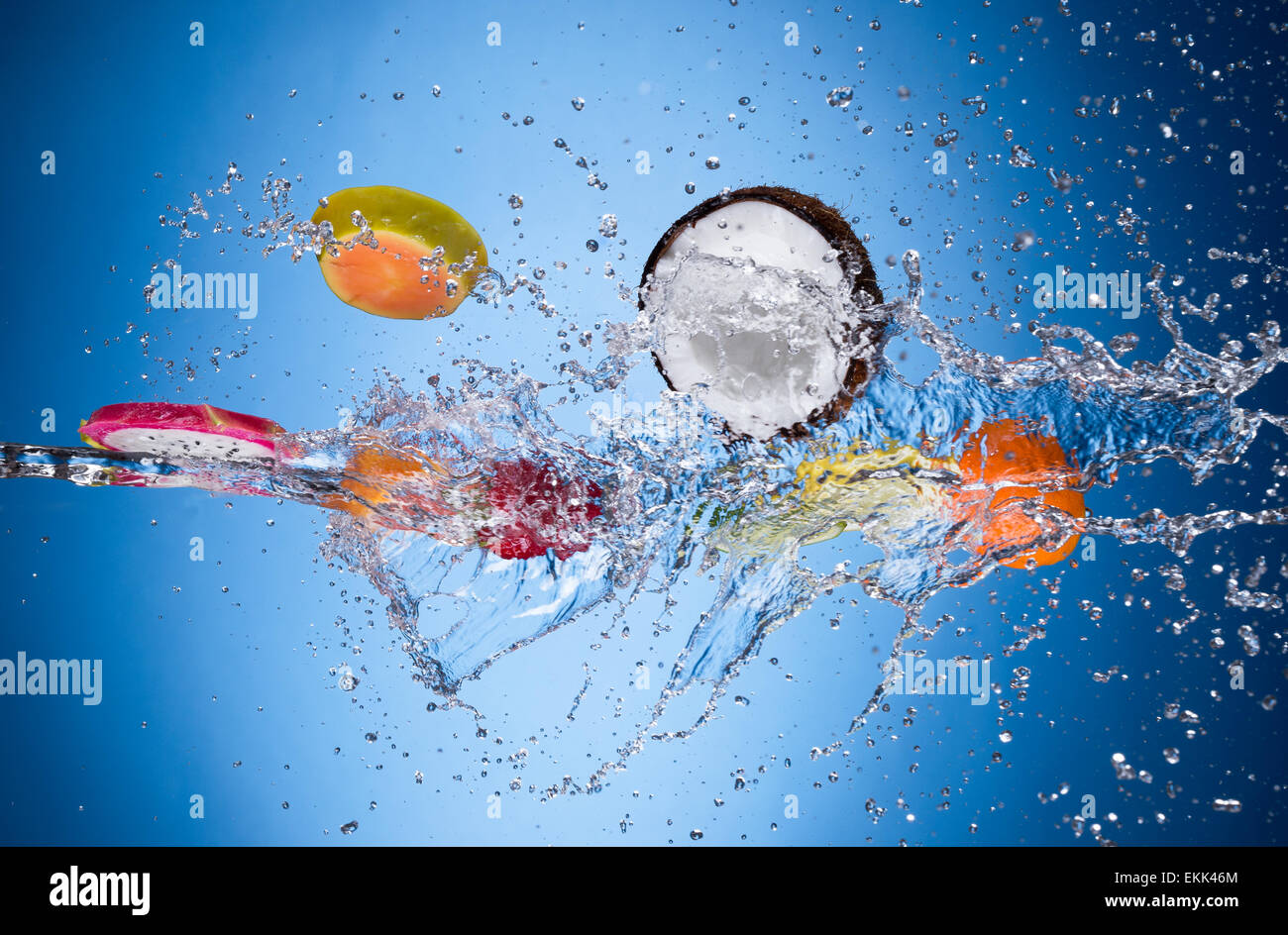 Fresh fruit with water splash Stock Photo - Alamy