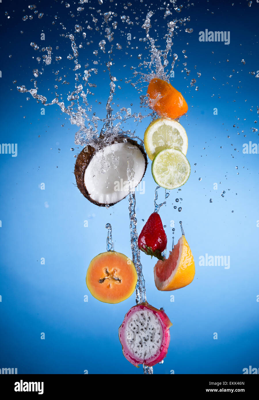 Fresh fruit with water splash Stock Photo - Alamy