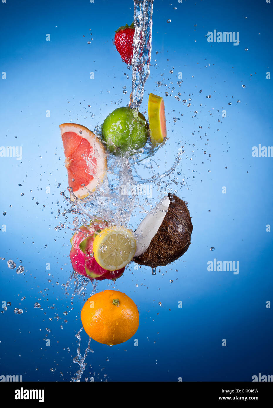 Fresh fruit with water splash Stock Photo - Alamy