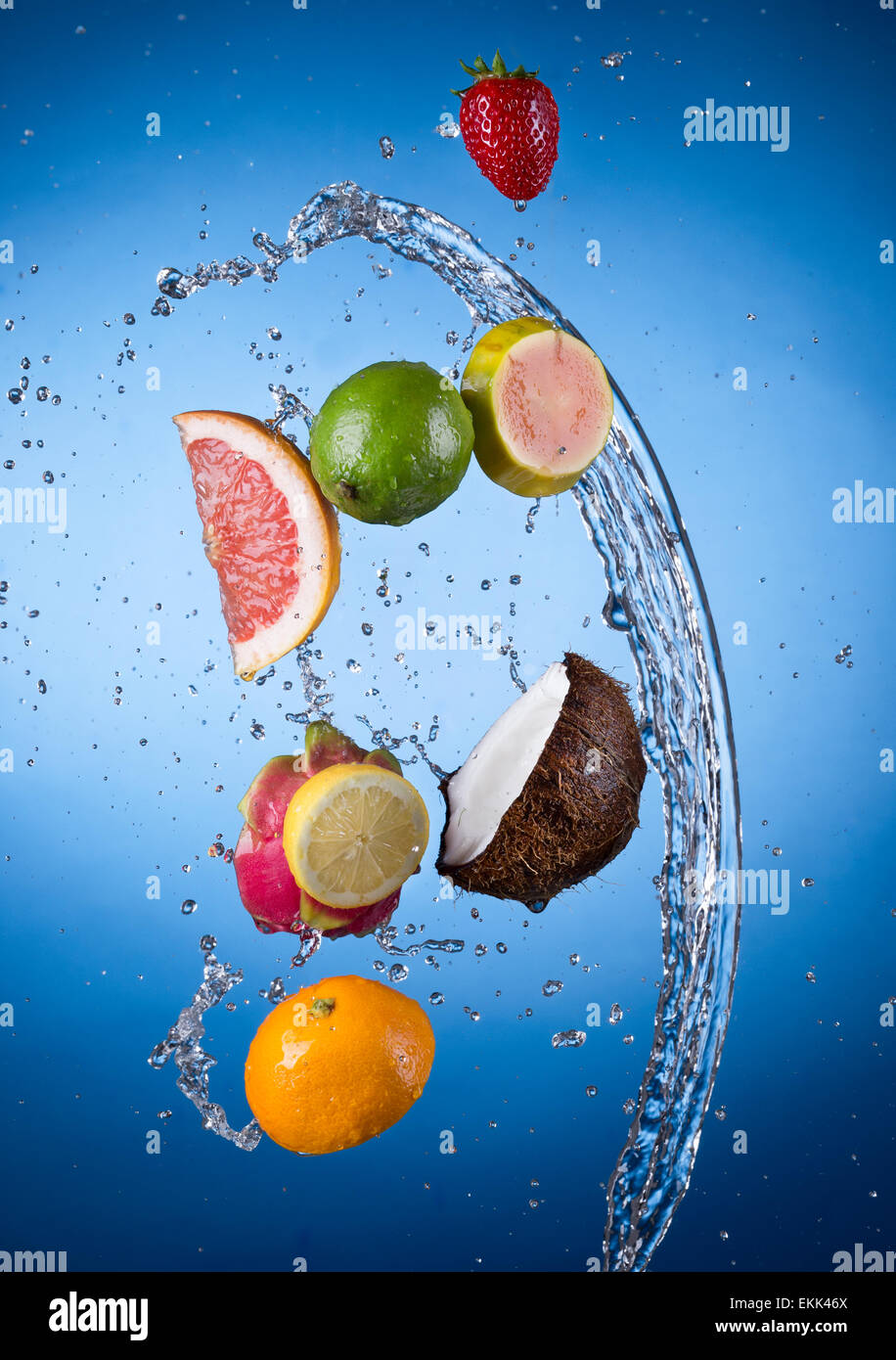 Fresh fruit with water splash Stock Photo - Alamy
