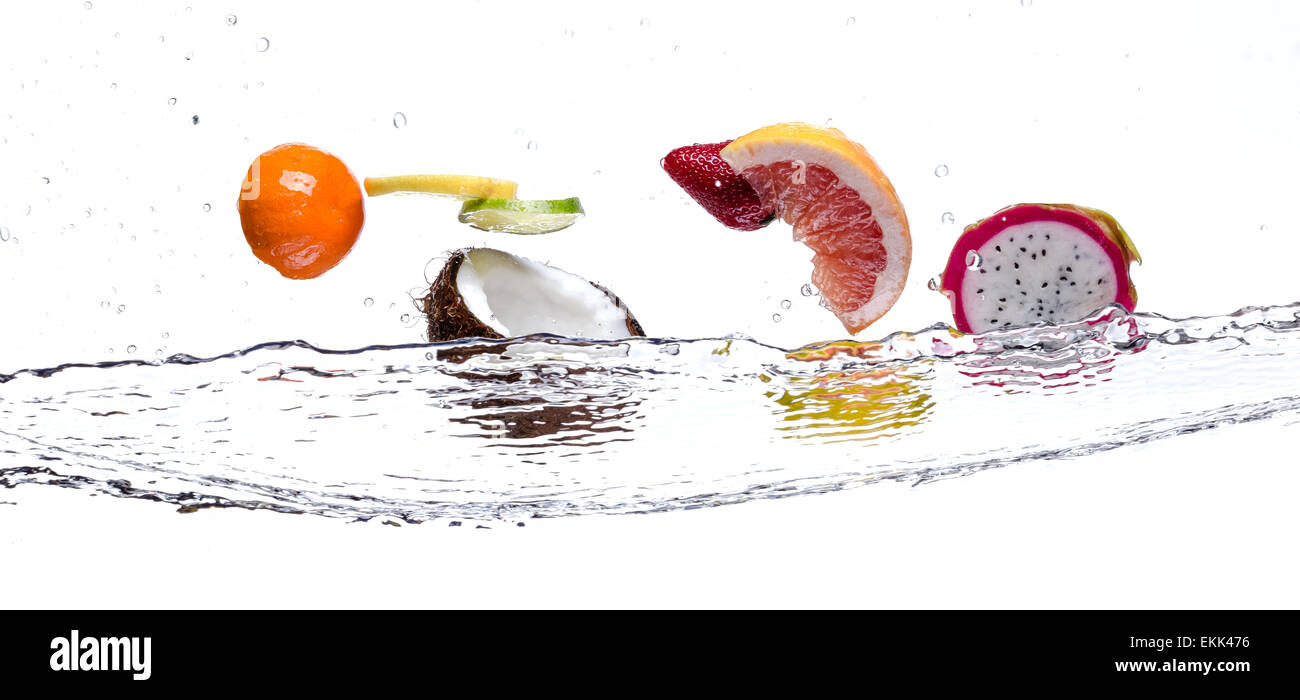 Fresh fruit with water splash Stock Photo - Alamy