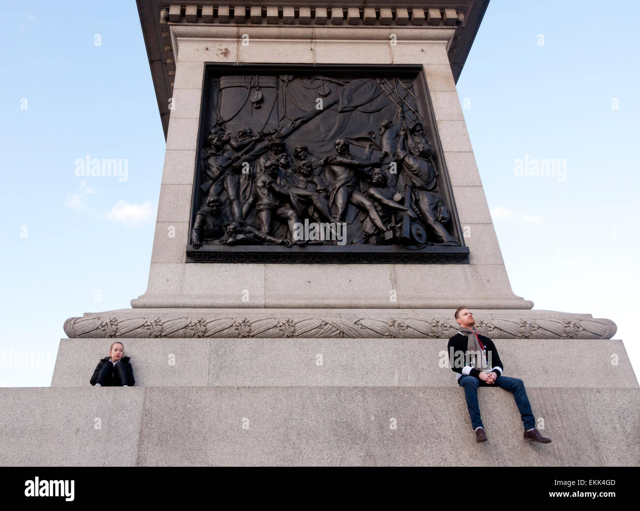 The base of Nelson's Column in London, England, UK showing the plaque ...