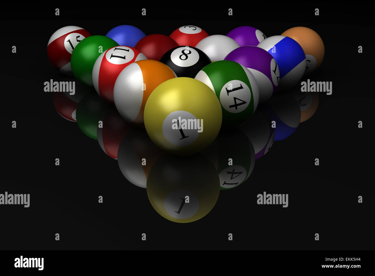 billiard balls isolated on black background with reflection Stock Photo ...