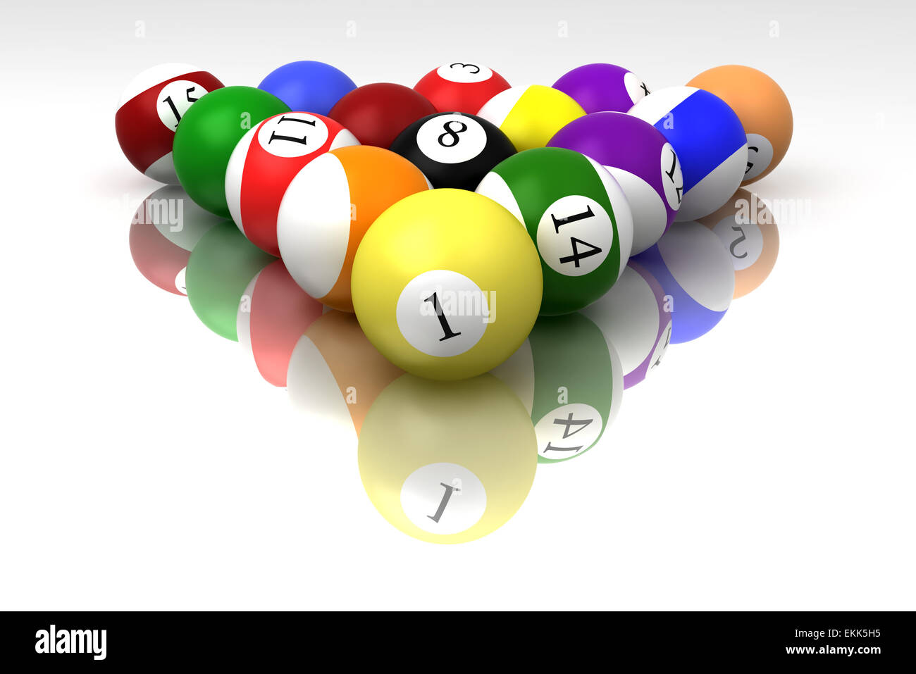 billiard balls isolated on white background with reflection Stock Photo ...