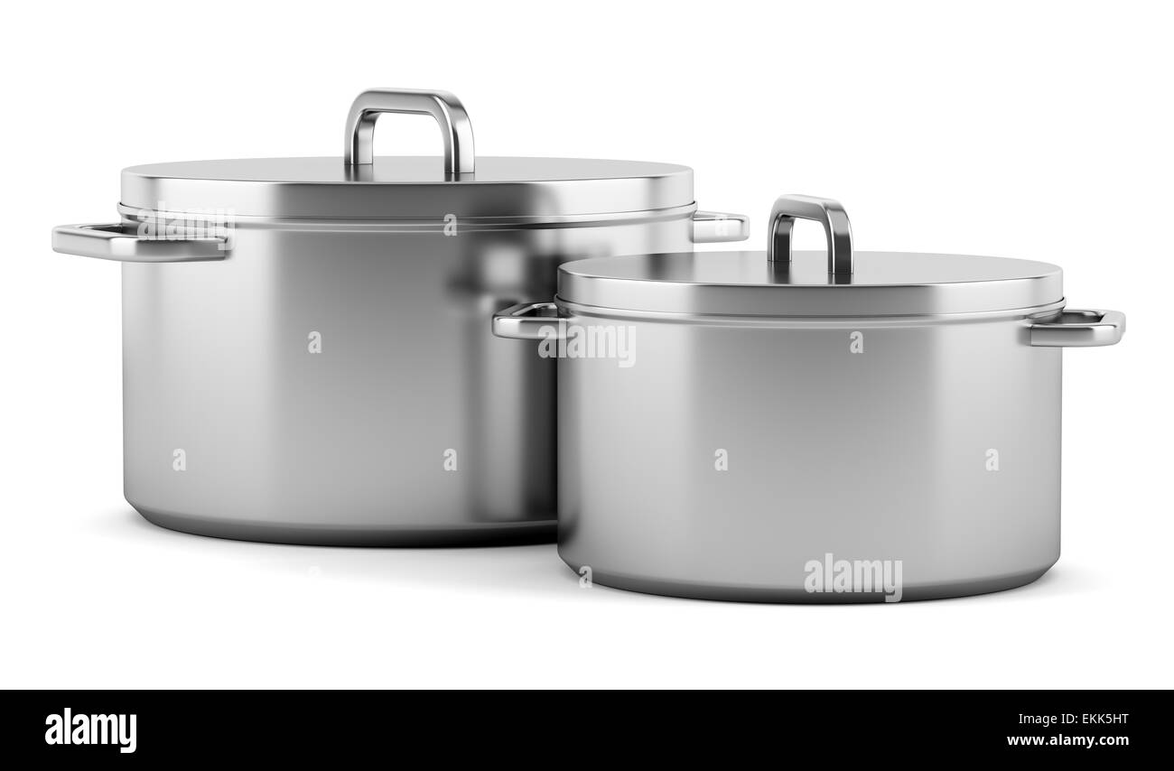 two cooking pans isolated on white background Stock Photo - Alamy