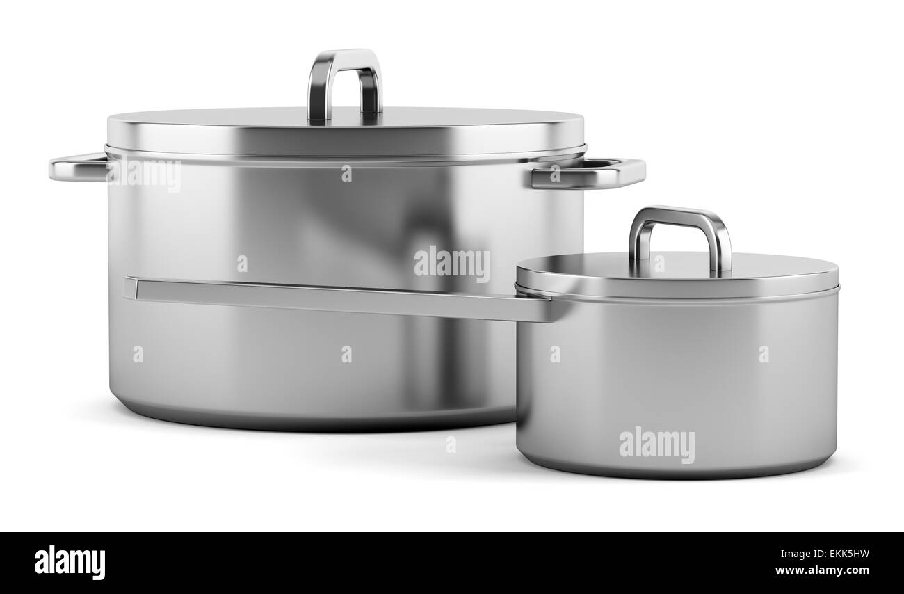 two cooking pans isolated on white background Stock Photo - Alamy