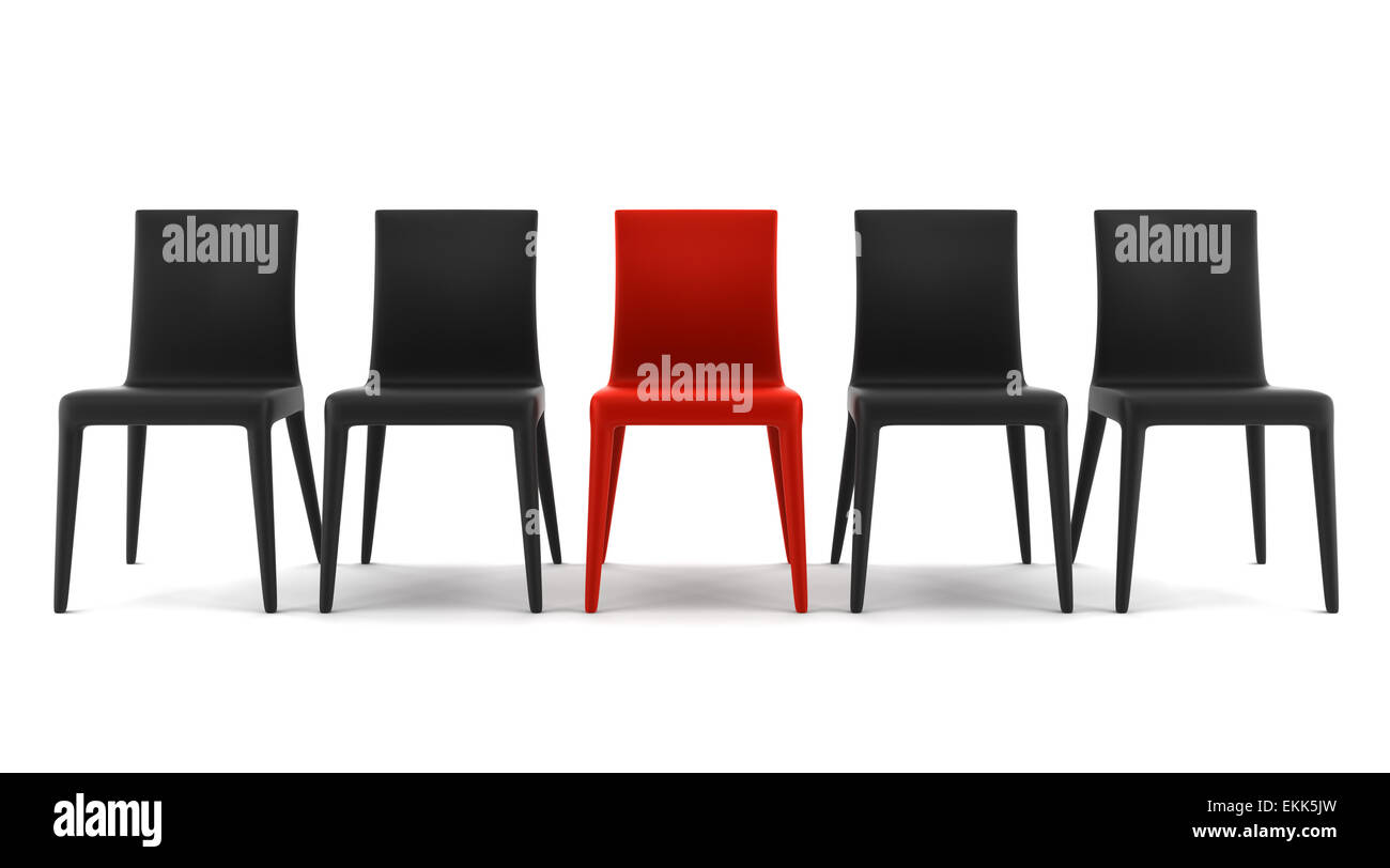 red chair among black chairs isolated on white background Stock Photo ...