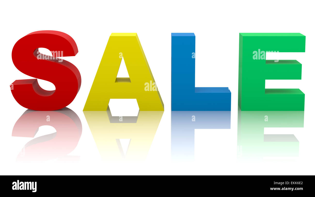 multicolored word sale isolated on white background with reflection ...