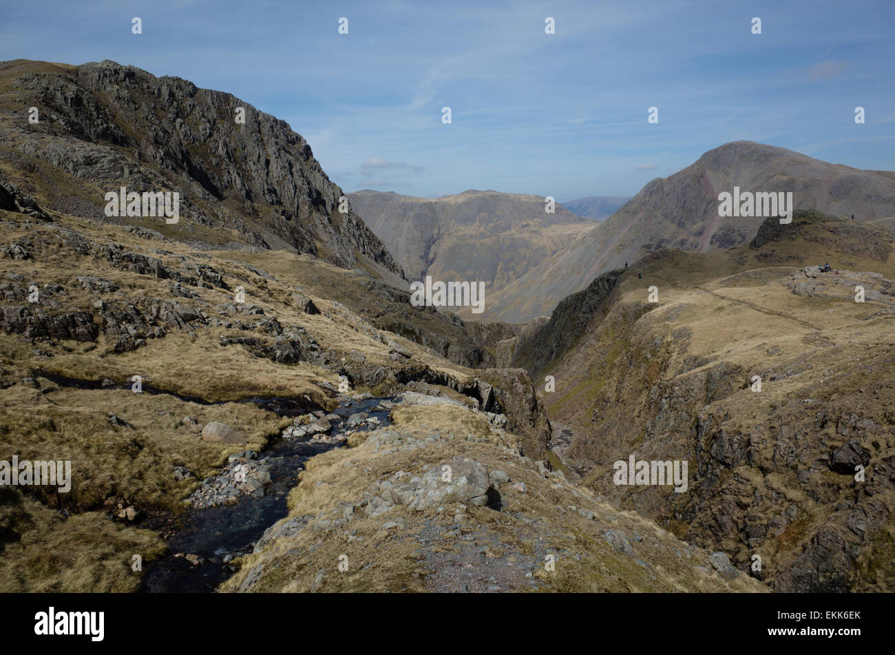 Looking down Piers Gill below Scafell Pike towards Great Gable on a ...