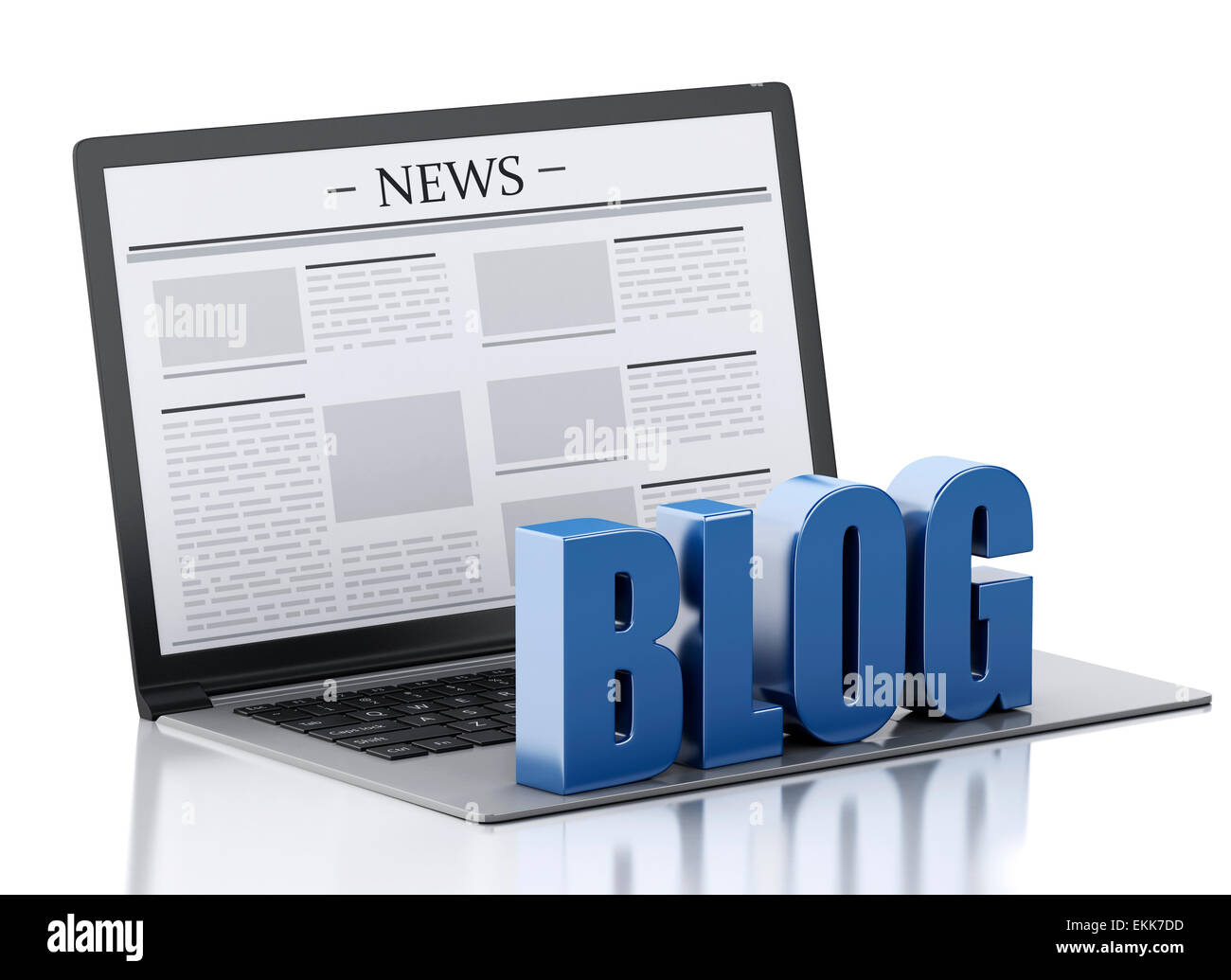 3d image. Laptop and blog sign. News concept. Isolated on white ...