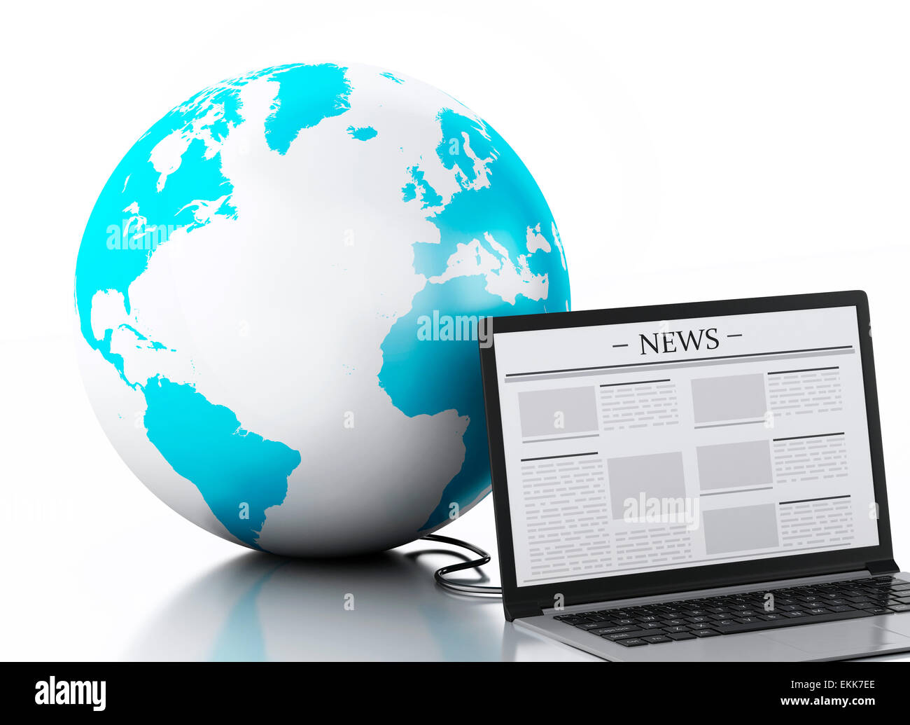 3d image. Earth globe and Modern laptop with news. Internet, Media ...