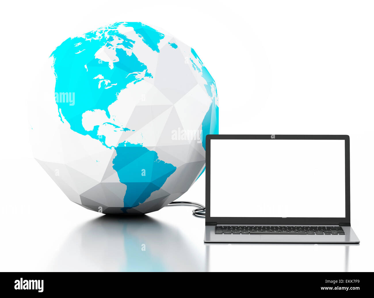 3d image. Laptop and earth globe. Global communication concept ...
