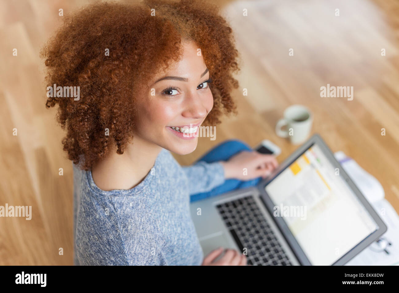 Black African American student girl using a laptop Stock Photo - Alamy