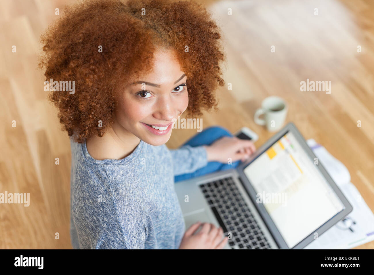 Black African American student girl using a laptop Stock Photo - Alamy