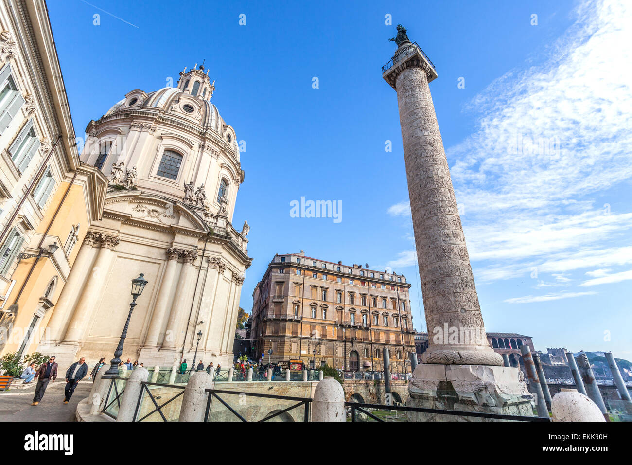 Trajan's Column and Church of Santa Maria di Loreto, Rome, Italy Stock ...