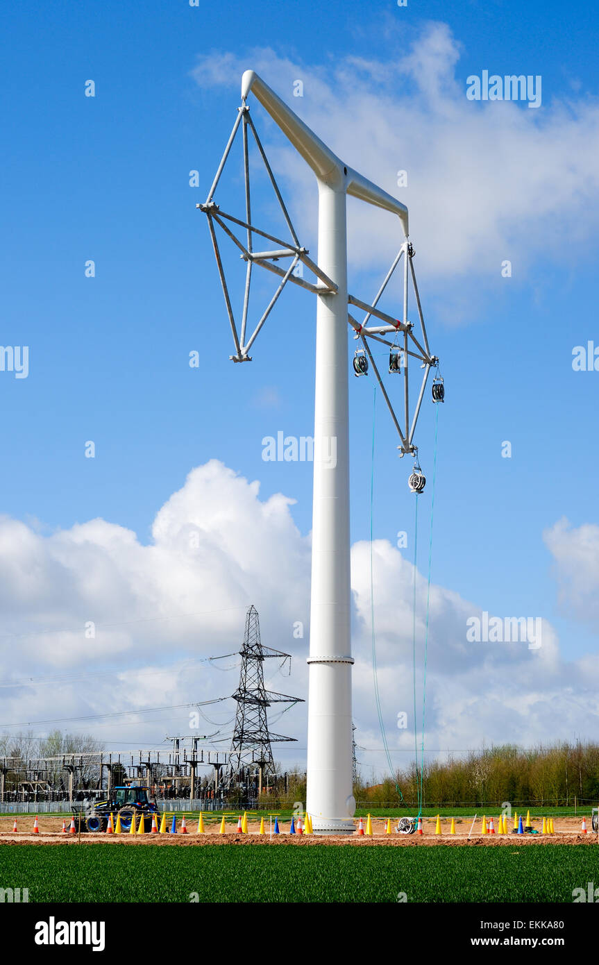 Eakring, North Nottinghamshire, UK: 11th April 2015.New shape T-Pylons ...