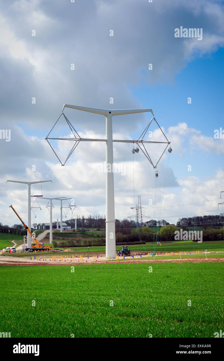 Eakring, North Nottinghamshire, UK: 11th April 2015.New shape T-Pylons ...