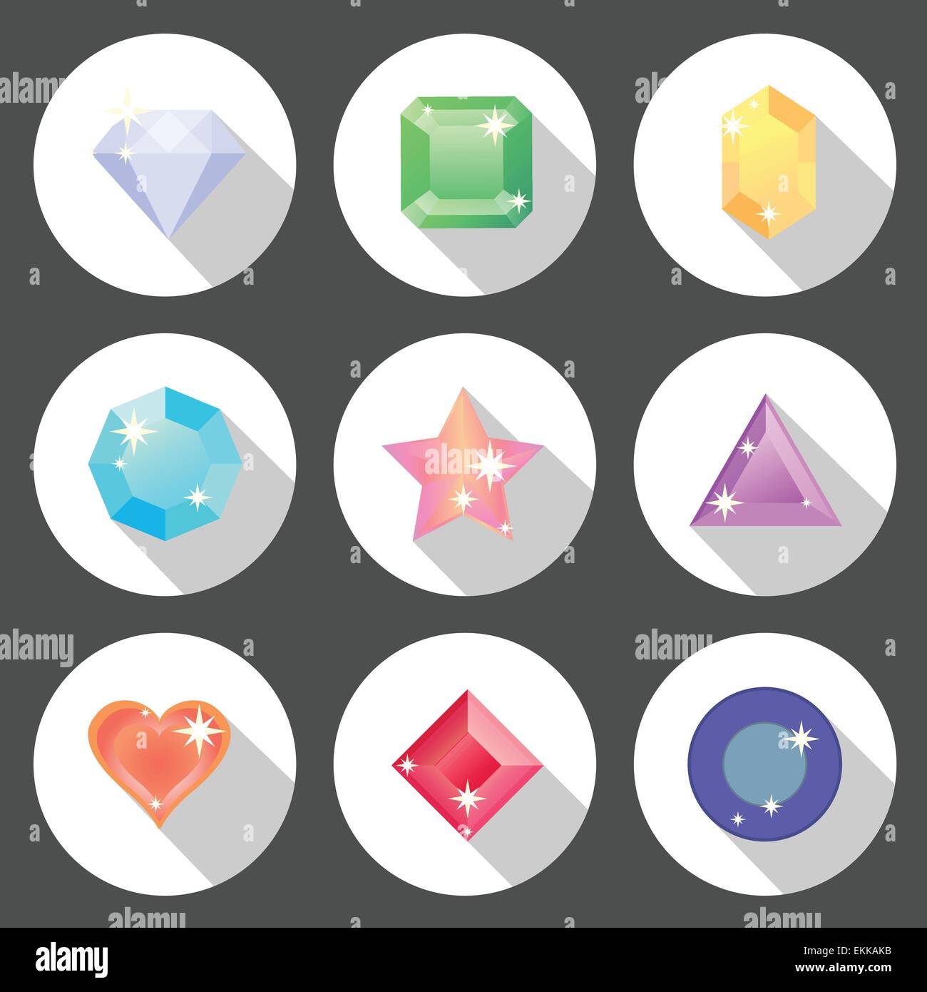 Gem stone flat color icons with long shadow, stock vector Stock Vector ...