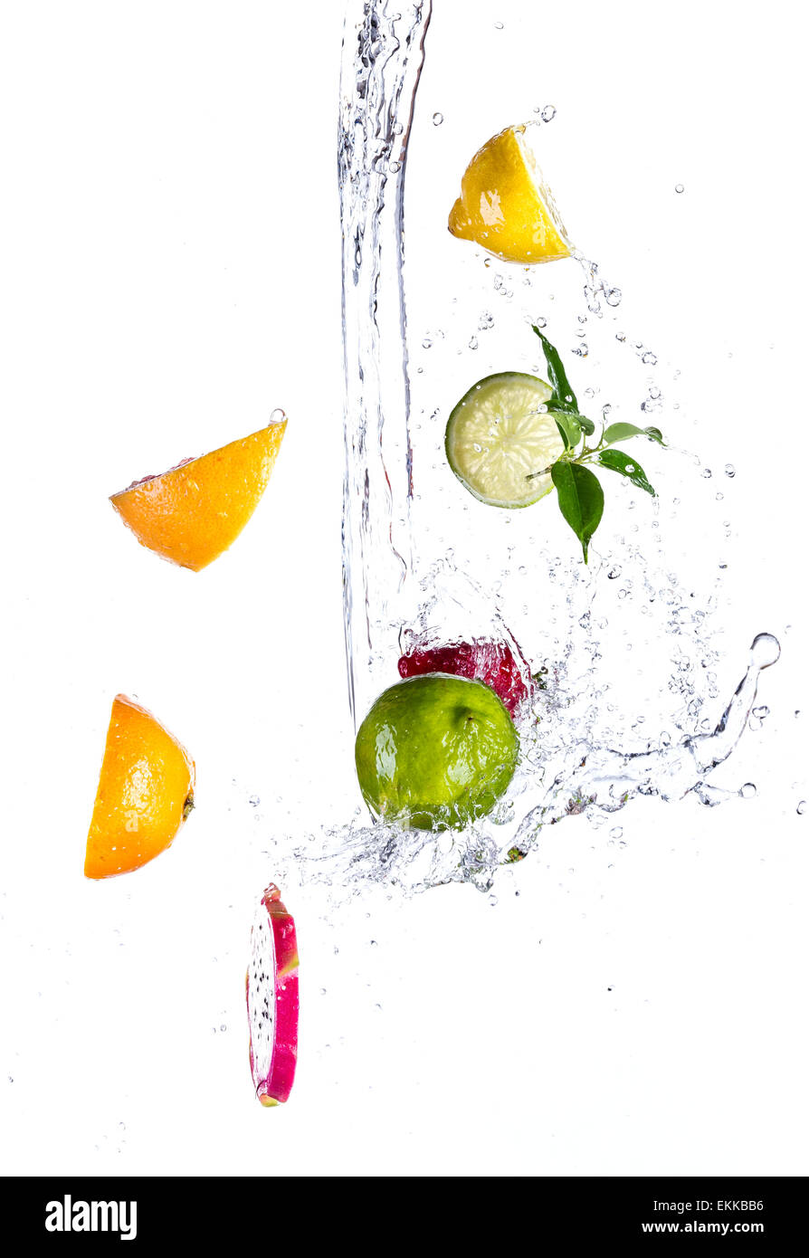 Fresh fruit with water splash Stock Photo - Alamy