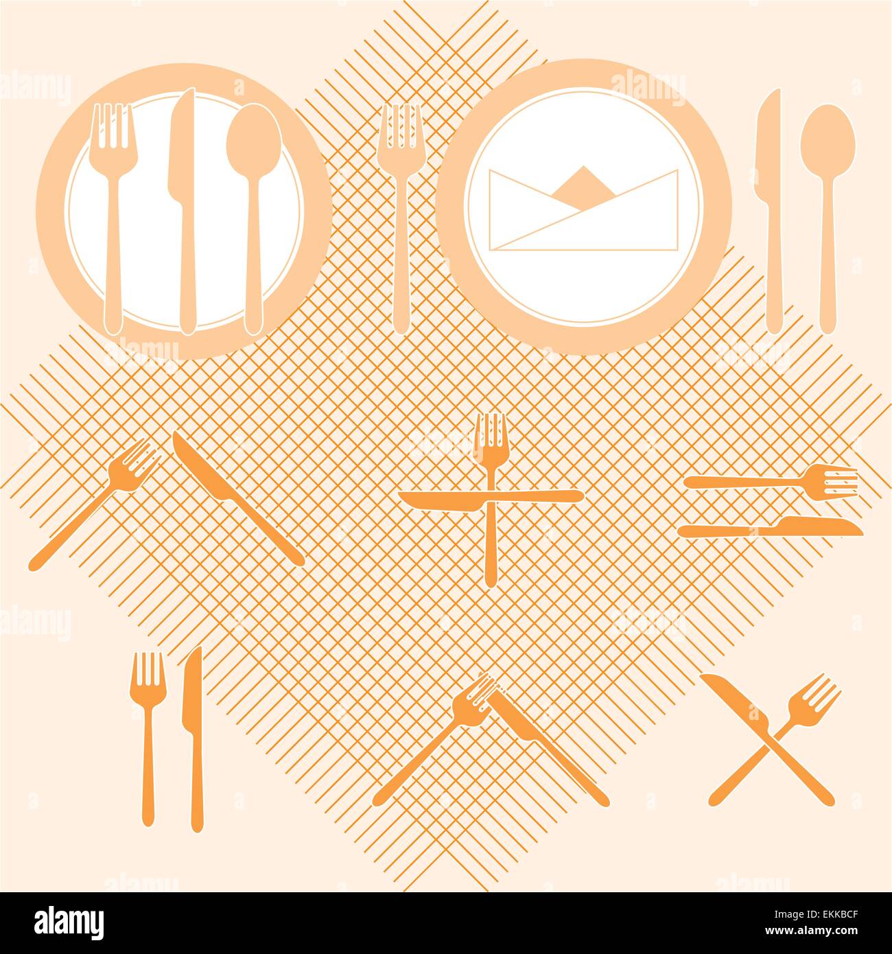 Plate orange color icons with fork and knife sign, stock vector Stock ...
